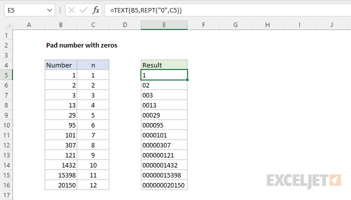 Pad A Number With Zeros Excel Formula Exceljet